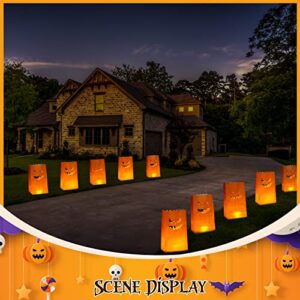 Halloween Luminary Bags Pumpkin Flame Resistant Candle Bag Paper Jack-o'-Lantern Lantern Bags with 3 Silhouettes for Home Garden Wedding Birthday Halloween Theme Party Decoration Supplies (48 Pack)