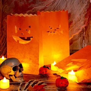 Halloween Luminary Bags Pumpkin Flame Resistant Candle Bag Paper Jack-o'-Lantern Lantern Bags with 3 Silhouettes for Home Garden Wedding Birthday Halloween Theme Party Decoration Supplies (48 Pack)