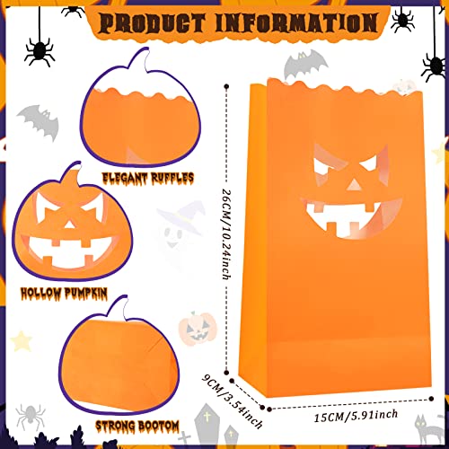 Halloween Luminary Bags Pumpkin Flame Resistant Candle Bag Paper Jack-o'-Lantern Lantern Bags with 3 Silhouettes for Home Garden Wedding Birthday Halloween Theme Party Decoration Supplies (48 Pack)