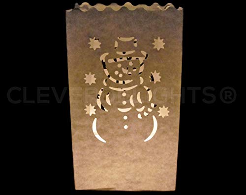 CleverDelights White Luminary Bags - 20 Count - Snowman Design - Wedding Party Christmas Holiday Luminaria