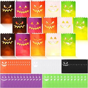 fainne 60 pcs halloween luminary bags halloween flame resistant candle bag halloween pumpkin silhouette candle bags halloween candle holder bag for home halloween party decorations, 5 designs