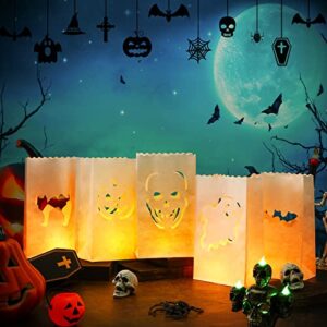 50 pcs halloween luminary silhouette bags paper bags flame resistant jack o lantern bag candle bags with 5 designs for tea lights and candles outdoor party home decoration, 10.24 x 5.91 x 3.54 inches