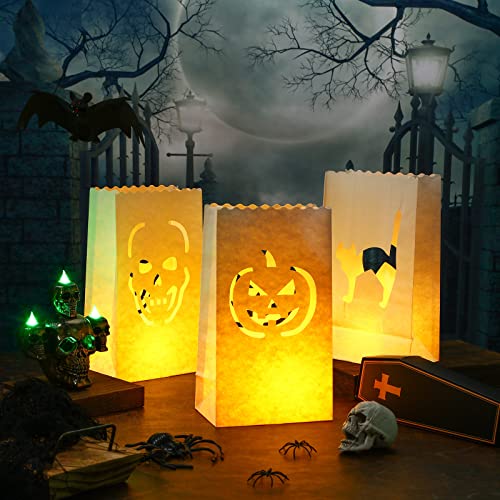 50 Pcs Halloween Luminary Silhouette Bags Paper Bags Flame Resistant Jack O Lantern Bag Candle Bags with 5 Designs for Tea Lights and Candles Outdoor Party Home Decoration, 10.24 x 5.91 x 3.54 Inches