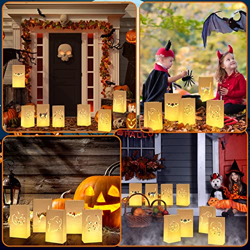 50 Pcs Halloween Luminary Silhouette Bags Paper Bags Flame Resistant Jack O Lantern Bag Candle Bags with 5 Designs for Tea Lights and Candles Outdoor Party Home Decoration, 10.24 x 5.91 x 3.54 Inches