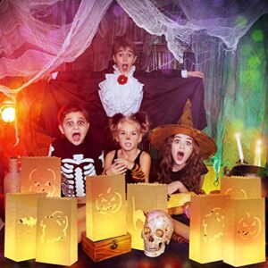 50 Pcs Halloween Luminary Silhouette Bags Paper Bags Flame Resistant Jack O Lantern Bag Candle Bags with 5 Designs for Tea Lights and Candles Outdoor Party Home Decoration, 10.24 x 5.91 x 3.54 Inches