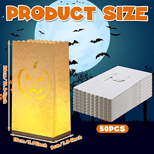 50 Pcs Halloween Luminary Silhouette Bags Paper Bags Flame Resistant Jack O Lantern Bag Candle Bags with 5 Designs for Tea Lights and Candles Outdoor Party Home Decoration, 10.24 x 5.91 x 3.54 Inches