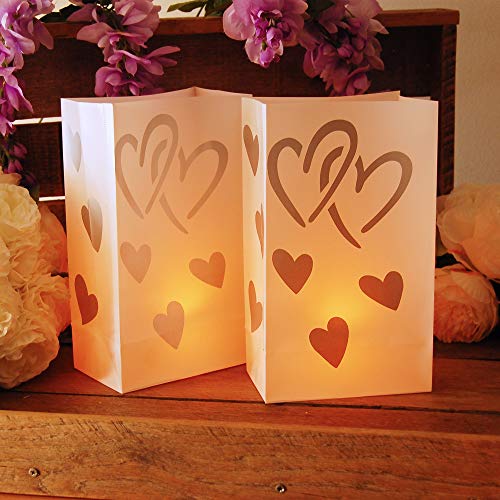 Lumabase 50512 Bags Plastic Luminarias, Silver Hearts