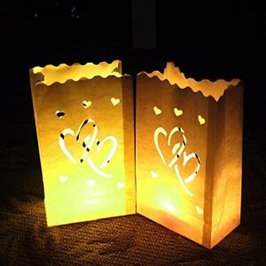 Joinwin Pack of 30 New White Luminary Bags - Interlocking Hearts Design - Wedding, Reception, Party and Event Decor - Flame Resistant Paper - Luminaria