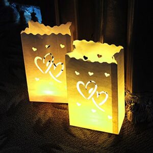 Joinwin Pack of 30 New White Luminary Bags - Interlocking Hearts Design - Wedding, Reception, Party and Event Decor - Flame Resistant Paper - Luminaria