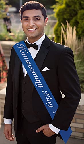 Anderson's Blue/Silver Homecoming King/Queen Coronation Set, Sashes With Foil Imprints, Crown, Tiara, Pins