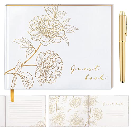 Gold Stamped Wedding Guest Book, Wedding Guest Book with Pen, Floral Guest Book Wedding Reception, Wedding GuestBook Floral Design, Wedding Book, Wedding Book Alternative, Floral Guest Book