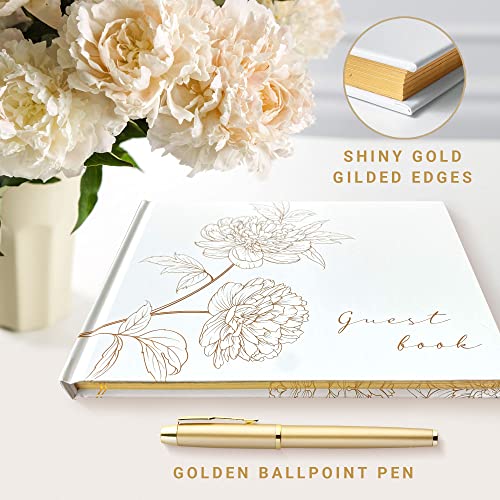 Gold Stamped Wedding Guest Book, Wedding Guest Book with Pen, Floral Guest Book Wedding Reception, Wedding GuestBook Floral Design, Wedding Book, Wedding Book Alternative, Floral Guest Book