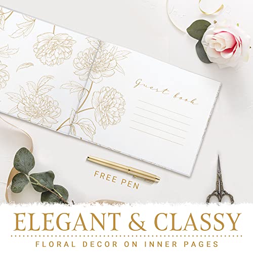 Gold Stamped Wedding Guest Book, Wedding Guest Book with Pen, Floral Guest Book Wedding Reception, Wedding GuestBook Floral Design, Wedding Book, Wedding Book Alternative, Floral Guest Book