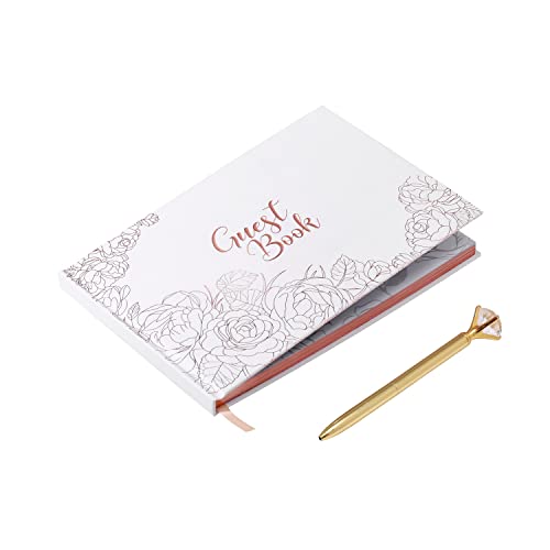 Wedding Guest Book & Pen, White Elegant Hardcover Guest Sign in Book, Luxury Memory Book Sturdy Photo Scrapbook Guest Book, Rose Gold Gilded Edge Hardbound Wedding Guest Book, 100 Pages