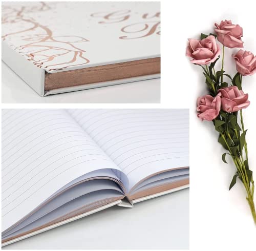 Wedding Guest Book & Pen, White Elegant Hardcover Guest Sign in Book, Luxury Memory Book Sturdy Photo Scrapbook Guest Book, Rose Gold Gilded Edge Hardbound Wedding Guest Book, 100 Pages