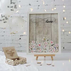 Wedding Guest Book , Y&K Homish Wooden Picture Frame , Drop Top Frame Sign Book with 100PCS Wooden Hearts, Rustic Wedding Decorations and The Wedding Gift (White Wooden Frame + Unlimited Love)