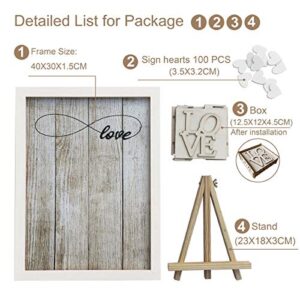 Wedding Guest Book , Y&K Homish Wooden Picture Frame , Drop Top Frame Sign Book with 100PCS Wooden Hearts, Rustic Wedding Decorations and The Wedding Gift (White Wooden Frame + Unlimited Love)