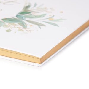 Avamie Wedding Guest Book, 120 Lined Pages Guest Sign-in Book Guest Registry Guestbook Planner, White Cover With Gold Foil and Greenery Design, Gold Gilded Edges and Gold Ribbon, 7x9 inches, Hardbound