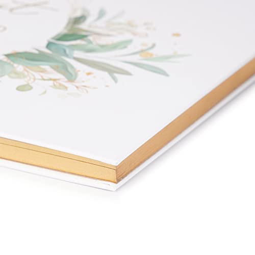 Avamie Wedding Guest Book, 120 Lined Pages Guest Sign-in Book Guest Registry Guestbook Planner, White Cover With Gold Foil and Greenery Design, Gold Gilded Edges and Gold Ribbon, 7x9 inches, Hardbound