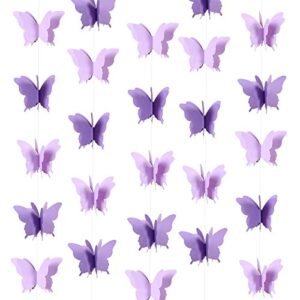 cieovo butterfly hanging garland 3d paper bunting banner party decorations wedding baby shower home decor purple 4 pack, 110 inch long each