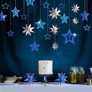 decor365 blue silver star party decoration kit metallic glitter 3d star garland twinkle little star cutouts starry party supplies hanging decor for birthday baby shower graduation wedding ramadan