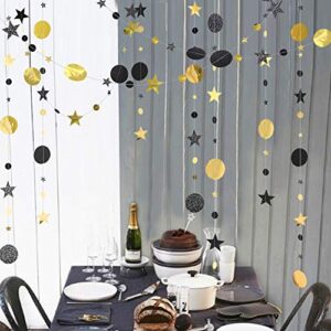 Black Gold Party Decorations Moon Star Garland Hanging Stars Circle Streamer Banner Backdrop Decor for Ramadan Wedding Birthday Bachelorette Bridal Shower New Year EID Graduation Party Supplies