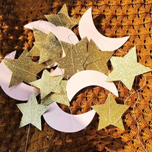 Moon and Stars Garland 2PCS Glitter Gold Twinkle Stars Pink Crescent Paper Garlands Hanging Decorations Girl Birthday Party Decorations Girl Baby Shower Decorations Pink Gold Nursery Room Decorations