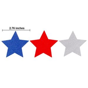 Frienda Red White Blue Star Streamers Patriotic 4th of July Decorations Sparkling Star Garland Hanging Decorations, 3 Pack