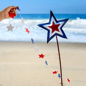 Frienda Red White Blue Star Streamers Patriotic 4th of July Decorations Sparkling Star Garland Hanging Decorations, 3 Pack