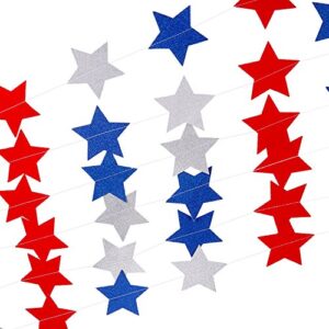 Frienda Red White Blue Star Streamers Patriotic 4th of July Decorations Sparkling Star Garland Hanging Decorations, 3 Pack