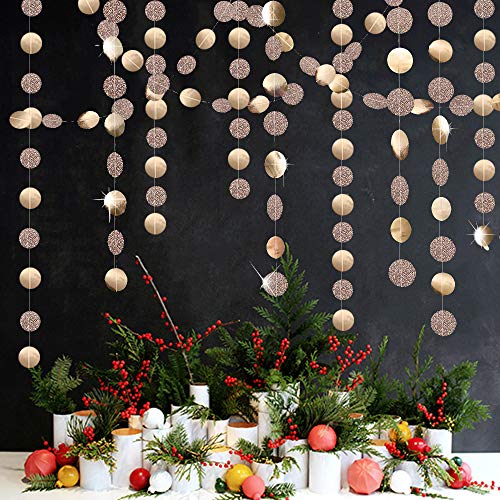 5 Pack Circle Dots Garland Champagne Gold Party Decorations Paper Garland Party Streamers Bunting Backdrop Hanging Decor Banner,Party Decor Banner Totally 65 Ft