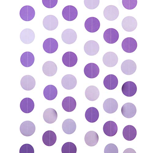 WEVEN Purple Lavender Paper Garland Circle Dots Party Garland Streamer Backdrop Hanging Decorations, 2.5" in Diameter, 20 Feet in Total