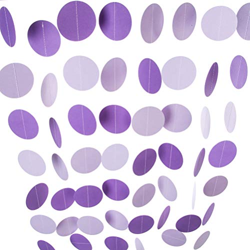 WEVEN Purple Lavender Paper Garland Circle Dots Party Garland Streamer Backdrop Hanging Decorations, 2.5" in Diameter, 20 Feet in Total