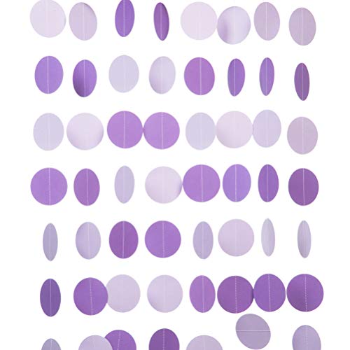 WEVEN Purple Lavender Paper Garland Circle Dots Party Garland Streamer Backdrop Hanging Decorations, 2.5" in Diameter, 20 Feet in Total