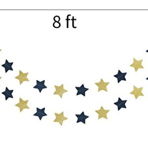 Furuix Outer Space Decorations Birthday Party Decorations 2pcs Navy Blue Glitter Gold Paper Star Garlands Star String for Baby Shower Decorations