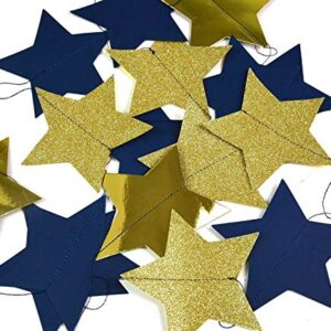 Furuix Outer Space Decorations Birthday Party Decorations 2pcs Navy Blue Glitter Gold Paper Star Garlands Star String for Baby Shower Decorations