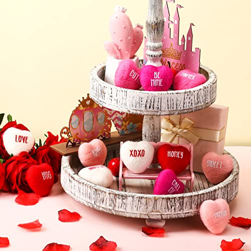 12 Pieces Valentines Tiered Tray Decor Heart Felt Wool Felt Hearts Balls Pom Pom Balls for Valentine's Day Wedding Party Anniversary Honeymoon Decoration