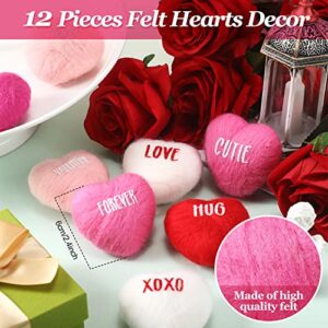 12 Pieces Valentines Tiered Tray Decor Heart Felt Wool Felt Hearts Balls Pom Pom Balls for Valentine's Day Wedding Party Anniversary Honeymoon Decoration