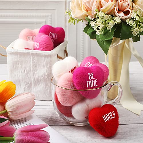 12 Pieces Valentines Tiered Tray Decor Heart Felt Wool Felt Hearts Balls Pom Pom Balls for Valentine's Day Wedding Party Anniversary Honeymoon Decoration