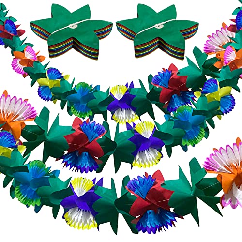 CHolic 2PCS Tropical Flower Garlands, 9.84FT Hibiscus Garland Tissue Flower Banner for Island Beach Party Tropical Luau Birthday Party Hawaiian Wedding Baby Shower Jungle Party Decorations