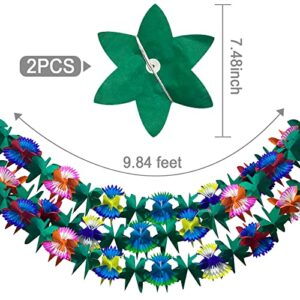 CHolic 2PCS Tropical Flower Garlands, 9.84FT Hibiscus Garland Tissue Flower Banner for Island Beach Party Tropical Luau Birthday Party Hawaiian Wedding Baby Shower Jungle Party Decorations