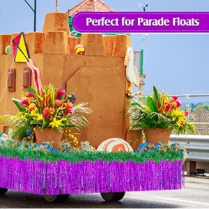 20 Pcs Mardi Gras Parade Float Decorations Including 8 Pcs 10 ft Metallic Foil Fringe Curtains 12 Pcs 6.5 ft Tinsel Garland for Carnival St. Patrick's Day Party Car Decorations (Purple, Green)