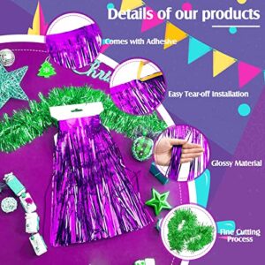 20 Pcs Mardi Gras Parade Float Decorations Including 8 Pcs 10 ft Metallic Foil Fringe Curtains 12 Pcs 6.5 ft Tinsel Garland for Carnival St. Patrick's Day Party Car Decorations (Purple, Green)