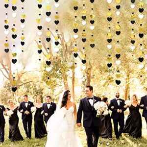 52Ft Black Gold White Love Heart Garland Hanging Paper Streamer Banner for Anniversary Bachelorette Engagement Wedding Bridal Baby Shower Birthday Mothers Day Valentines Day Party Decorations Supplies