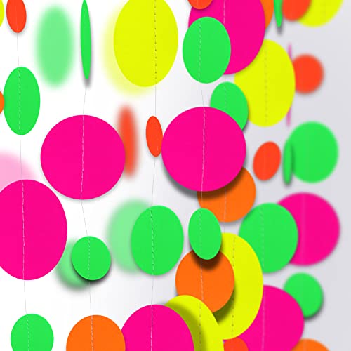 120Ft Neon Paper Garlands Circle Dots Stars Hanging Decorations Neon Party Supplies Glow in The Dark Party Supplies for Birthday Wedding Glow Party Decorations