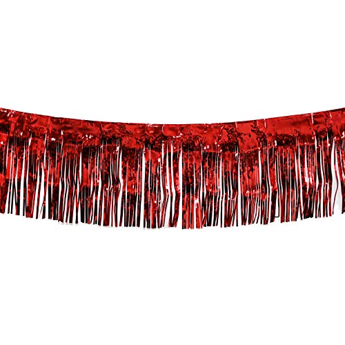 Blukey 10 Feet by 15 Inch Red Foil Fringe Garland, Shiny Metallic Tinsel Banner Ideal for Parade Floats, Bridal Shower, Bachelorette, Wedding, Birthday, Christmas - Wall Ceiling Hanging Fringe Drapes