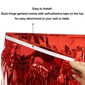 Blukey 10 Feet by 15 Inch Red Foil Fringe Garland, Shiny Metallic Tinsel Banner Ideal for Parade Floats, Bridal Shower, Bachelorette, Wedding, Birthday, Christmas - Wall Ceiling Hanging Fringe Drapes