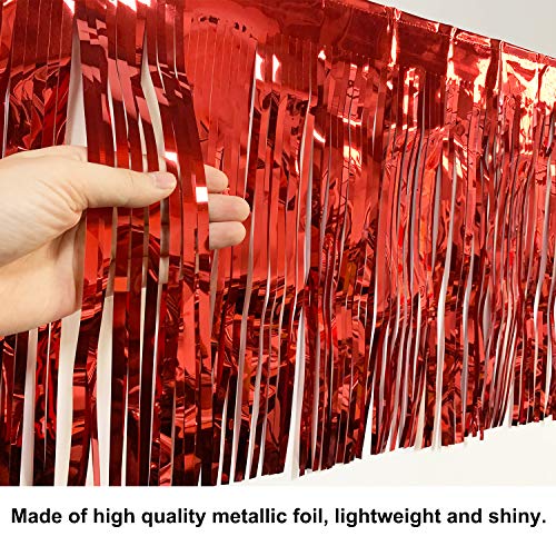 Blukey 10 Feet by 15 Inch Red Foil Fringe Garland, Shiny Metallic Tinsel Banner Ideal for Parade Floats, Bridal Shower, Bachelorette, Wedding, Birthday, Christmas - Wall Ceiling Hanging Fringe Drapes