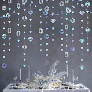 40 Ft Iridescent Diamond Heart Star Garland Holographic Paper Diamond Star Heart Streamer for Wedding Bridal Shower Engagement Birthday Anniversary Bachelorette Baby Shower Galaxy Party Decorations