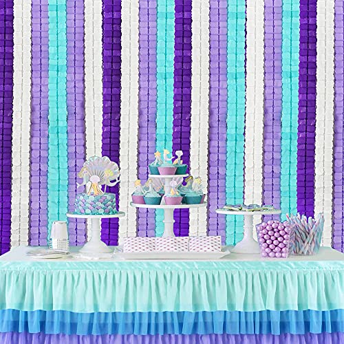 12 pcs Mermaid Four Leaf Clover Paper Garland 120ft Purple Lavender Party Streamers Tissue Flower Reusable Hanging Banner for Wedding Baby Bridal Shower Home Party Backdrop Decoration